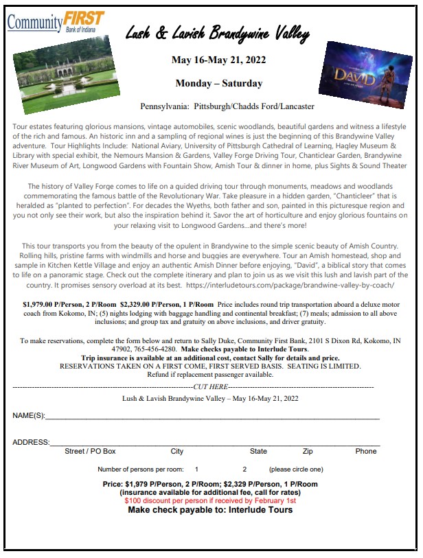 Trip Flyers - Community First Bank of Indiana